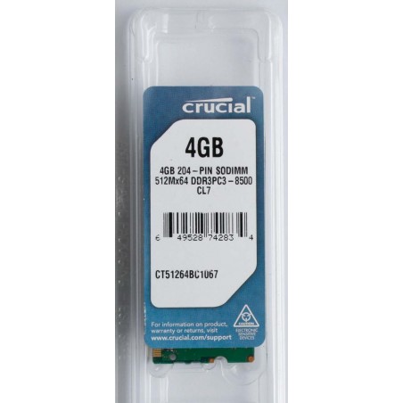 New CRUCIAL 4GB DDR3 PC3-8500 1066 LAPTOP Memory Ram